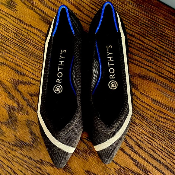 Rothy's | Shoes | Rothys Flats Black With White Stripe With Pointed Toe ...